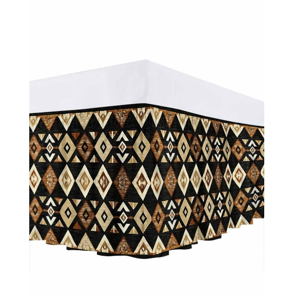 Brown Geometric Bed Skirt Queen Size 18 Inch Drop, Vintage National ...