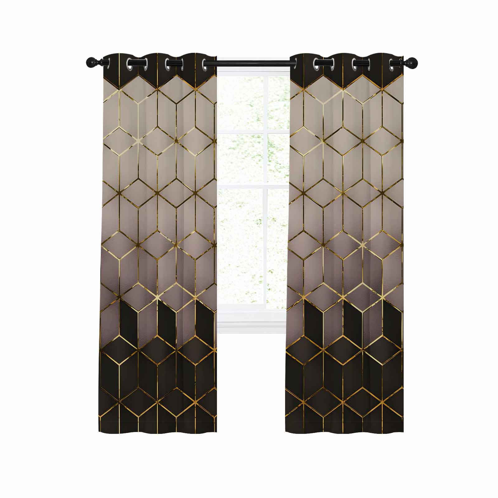 Brown Geometric Blackout Curtains 96 Inches Long for Bedroom, Gradient ...