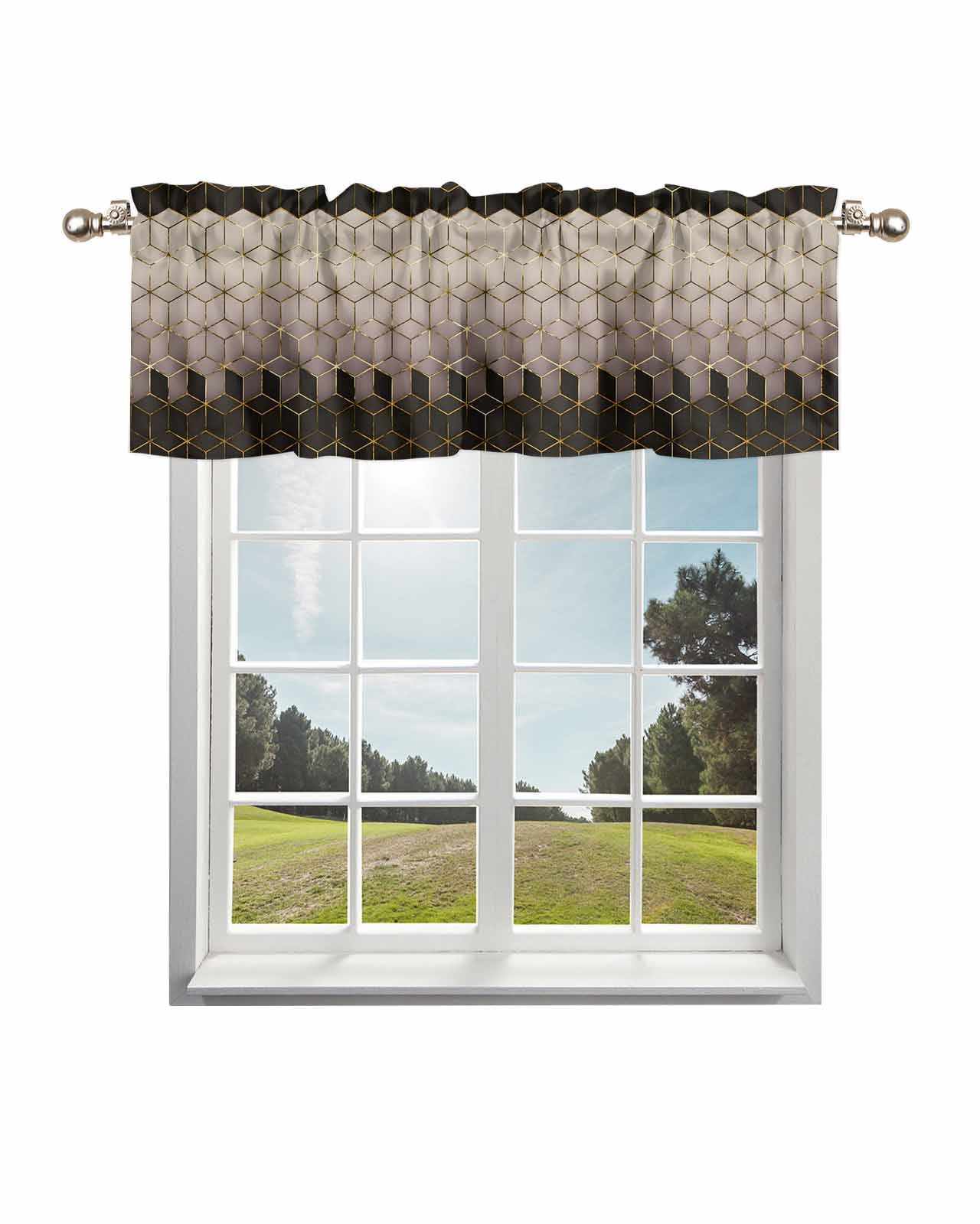 Brown Geometric Curtain Valance for Windows/Living Room/Kitchen ...