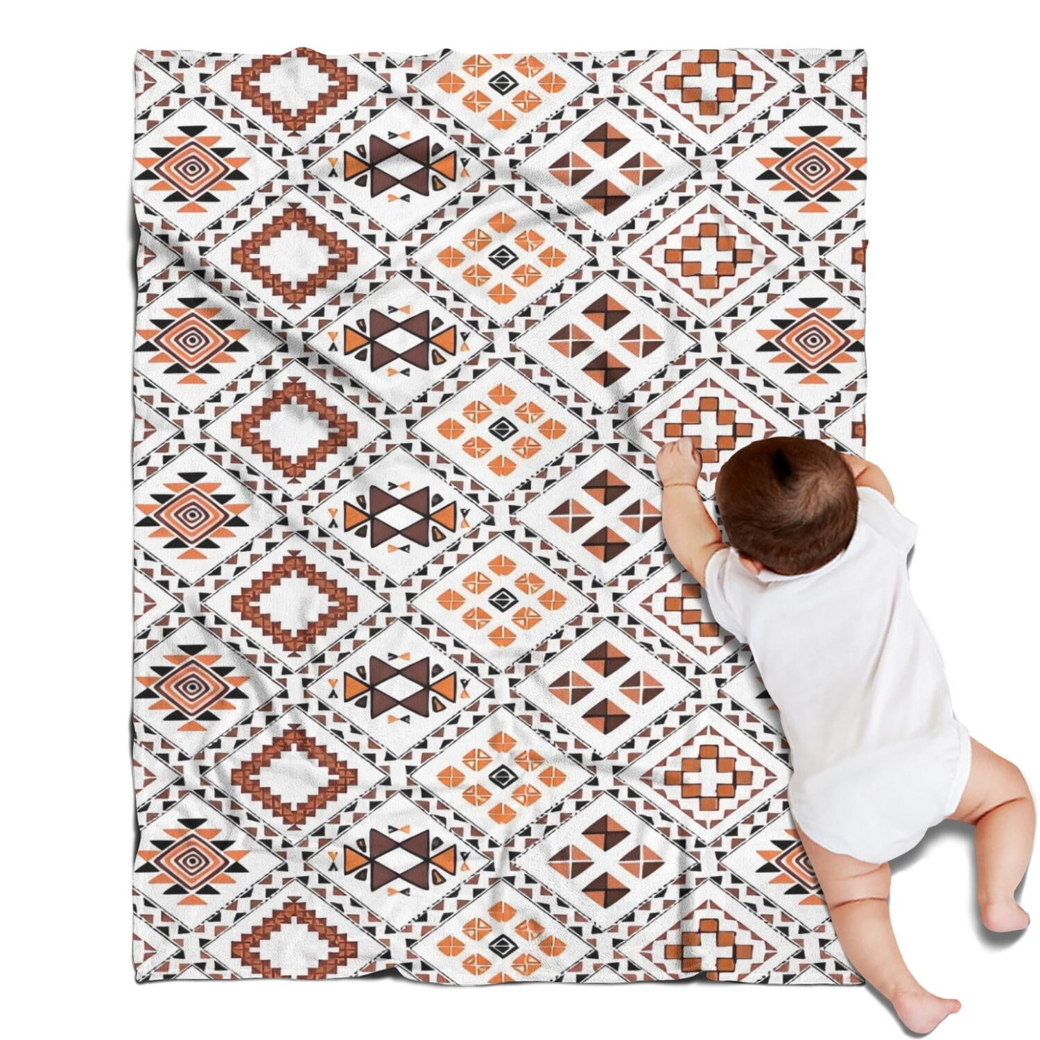 Brown Geometric Diamond Pattern Blanket,Comfortable Soft Lamb Wool ...