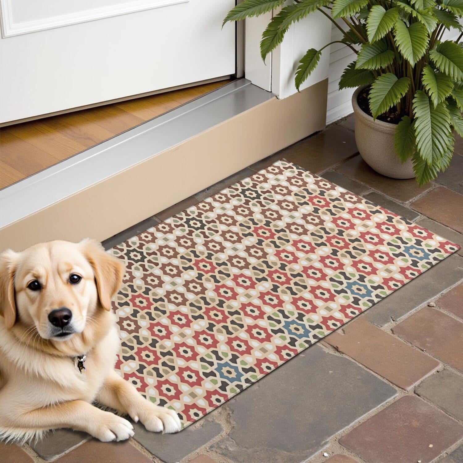 Brown Geometric Flower Diamond Pattern Door Rugs,Washable Non Slip Door ...