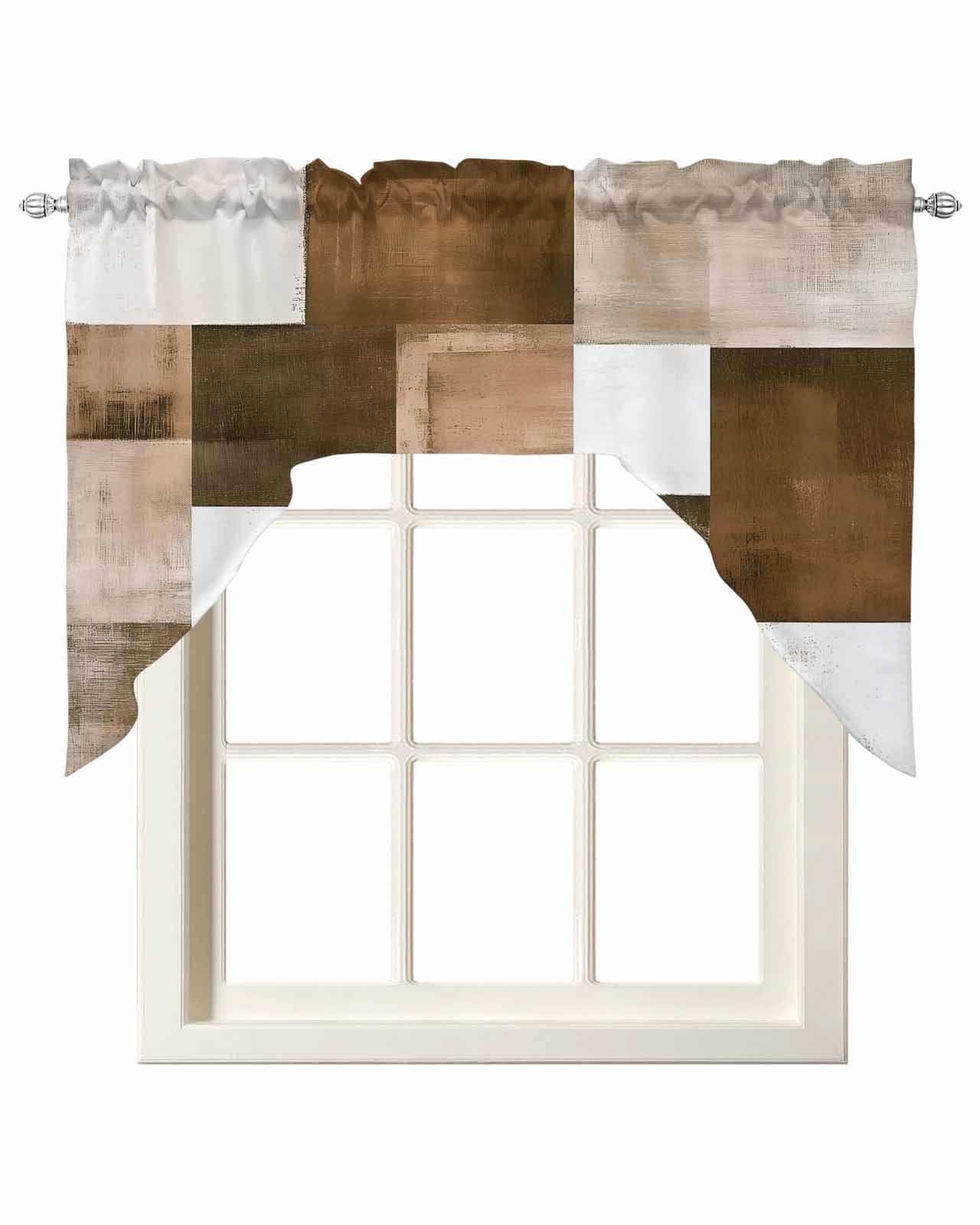 Brown Geometric Kitchen Curtains Swag Valance for Windows/Bathroom/Cafe ...