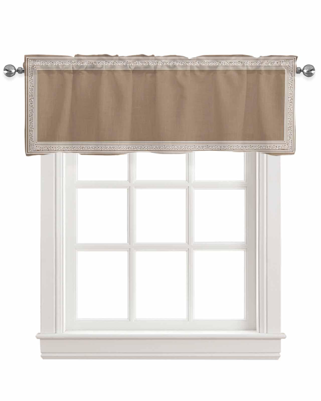 Brown Geometric Kitchen Valances for Windows Farmhouse Linen Window ...