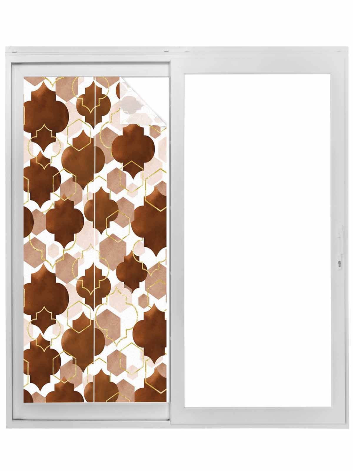 Brown Geometric Moroccan Window Privacy Film, Abstract Art Coffee Ombre ...