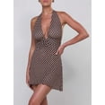 Brown Geometric Pattern Halter Mini Dress With Ruched Waist Backless ...