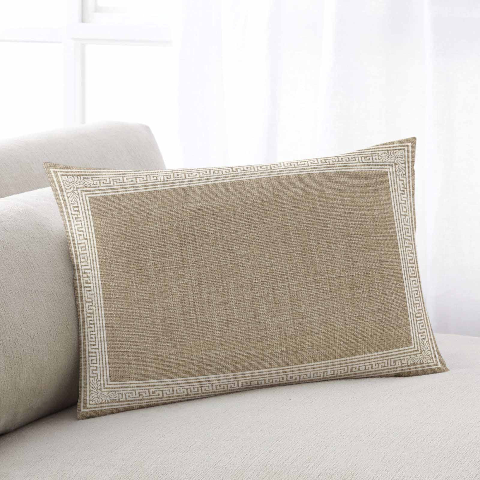 Brown Geometric Pillow Covers 20x30 Inch Queen Size, White Greek Key ...