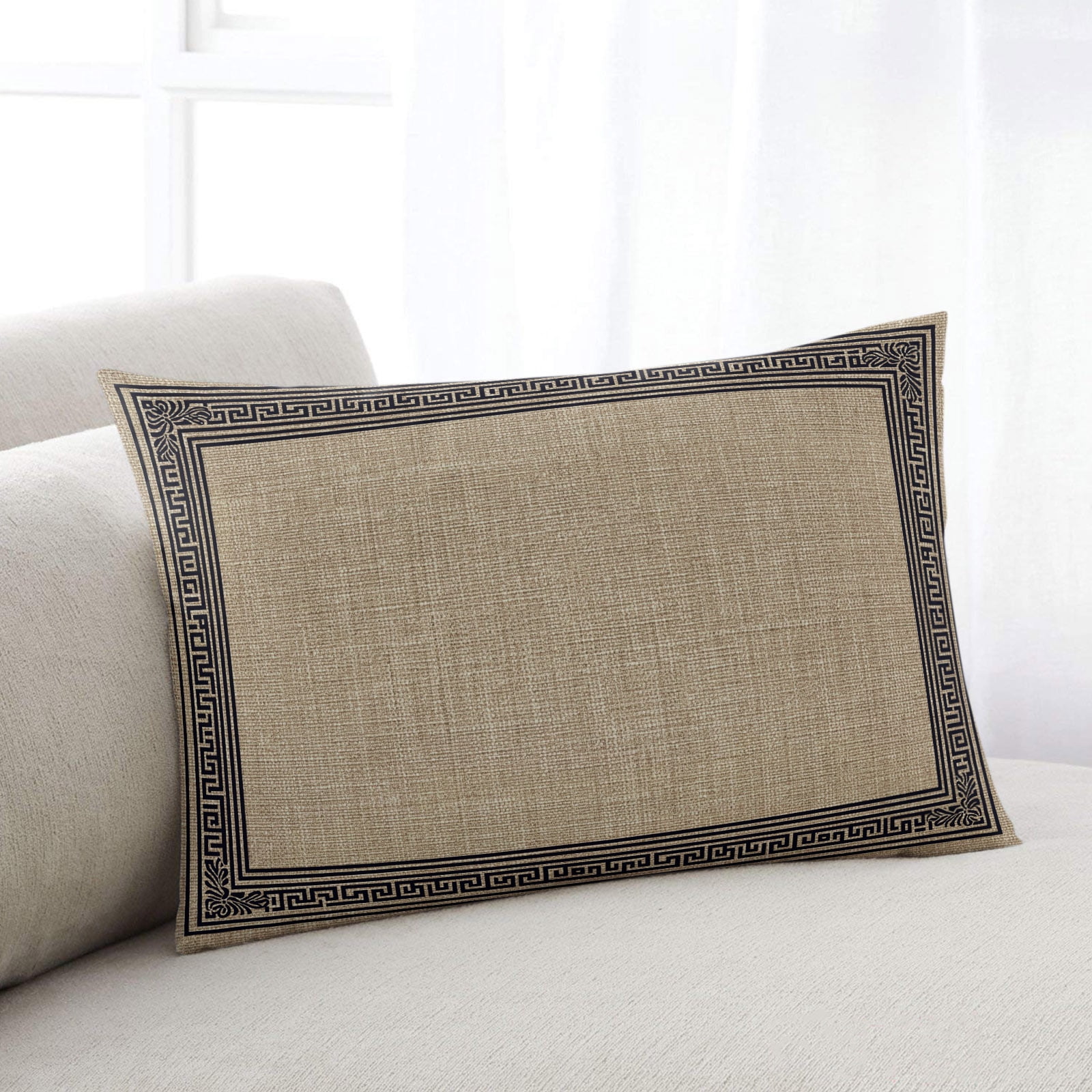 Brown Geometric Pillow Covers 24x36 Inch Cal King Size, Black Greek Key ...