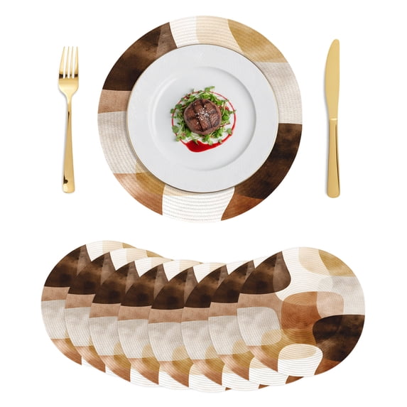 Brown Geometric Round Placemats Set of 8 Middle Century Boho Oil ...