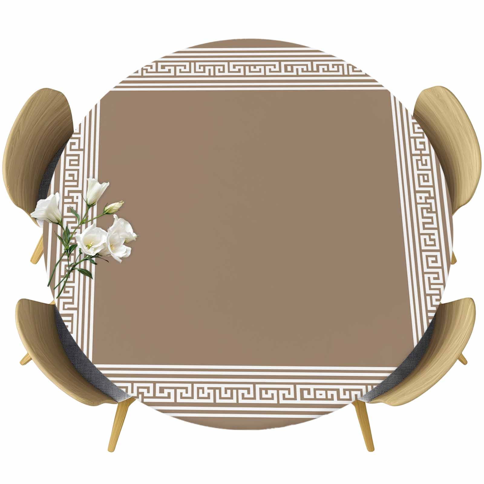 Brown Geometric Round Tablecloth 45-54 Inch Round Fitted Table Cloth ...