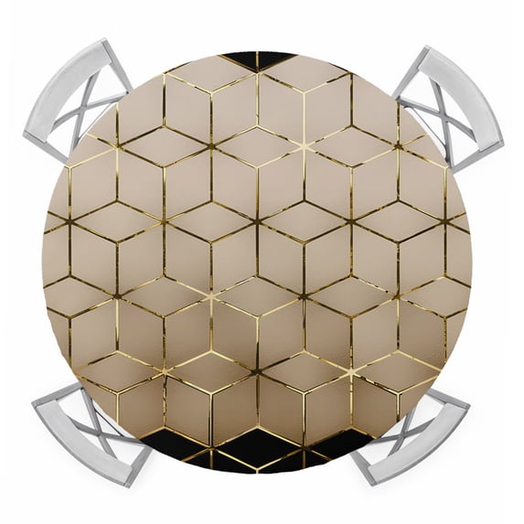Brown Geometric Round Tablecloth for 45-54 Inch Tables, Fitted Table ...