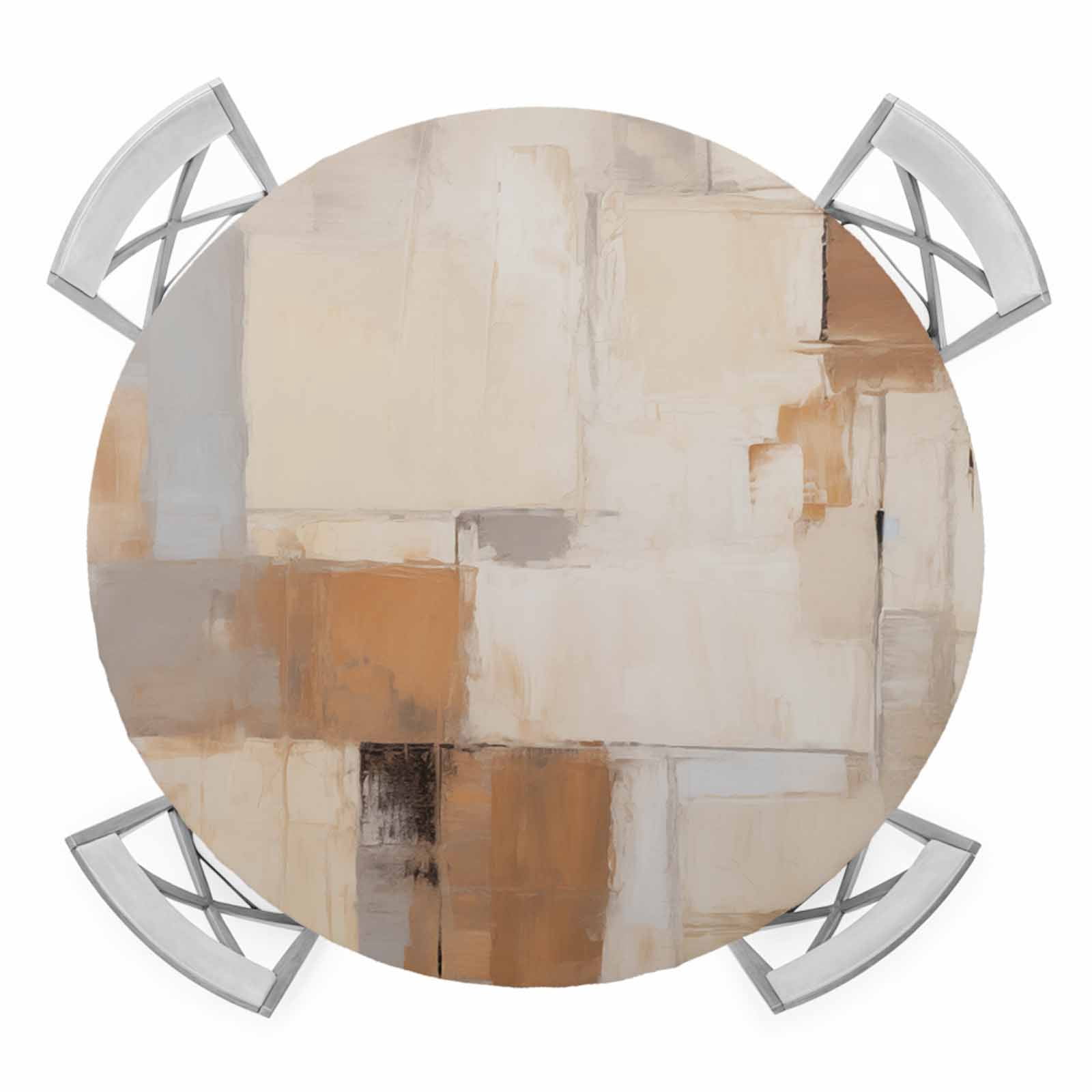 Brown Geometric Round Tablecloth for 45-54 Inch Tables, Fitted Table ...