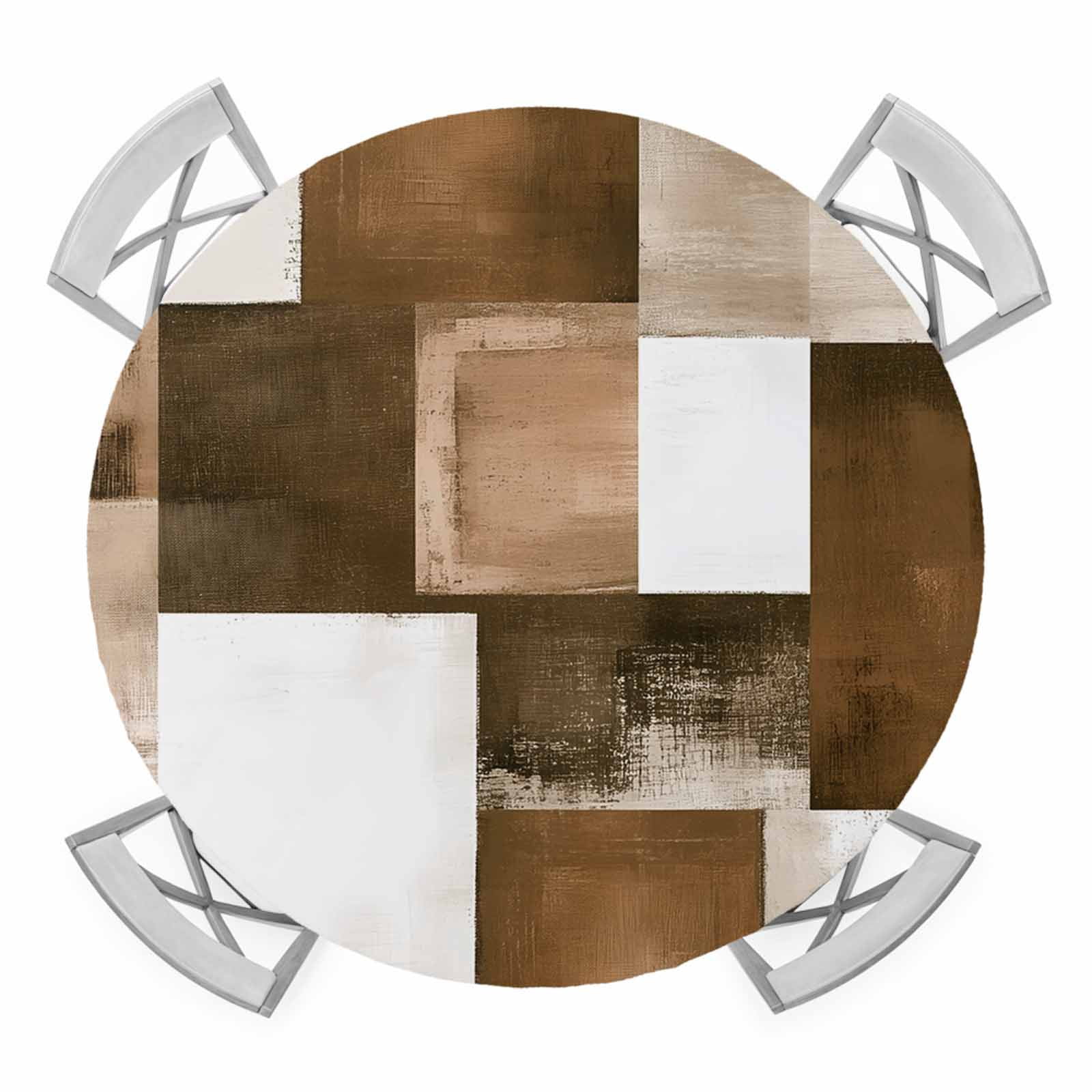 Brown Geometric Round Tablecloth for 45-54 Inch Tables, Fitted Table ...