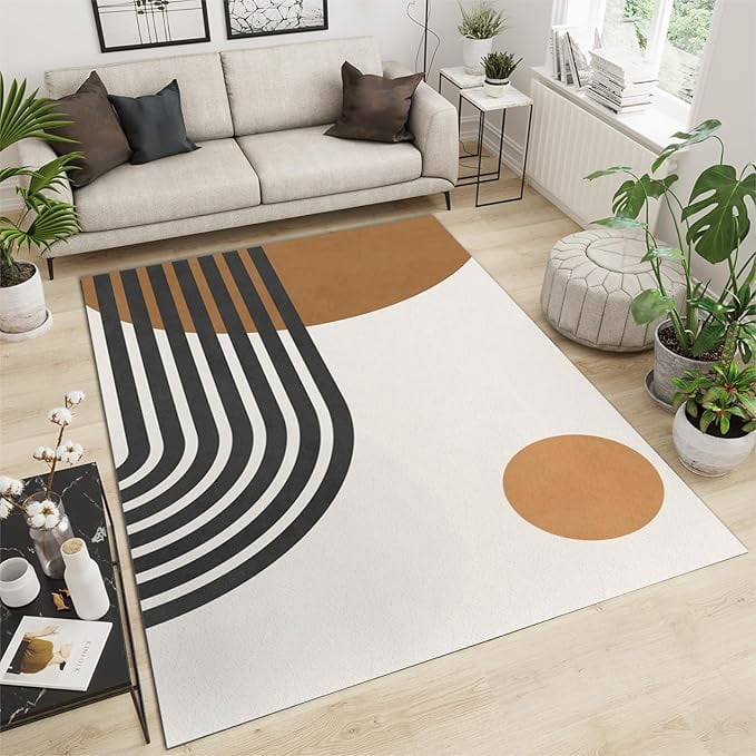 Brown Geometric Semicircle Area Rug, Bohemian Abstract Lines Washable ...