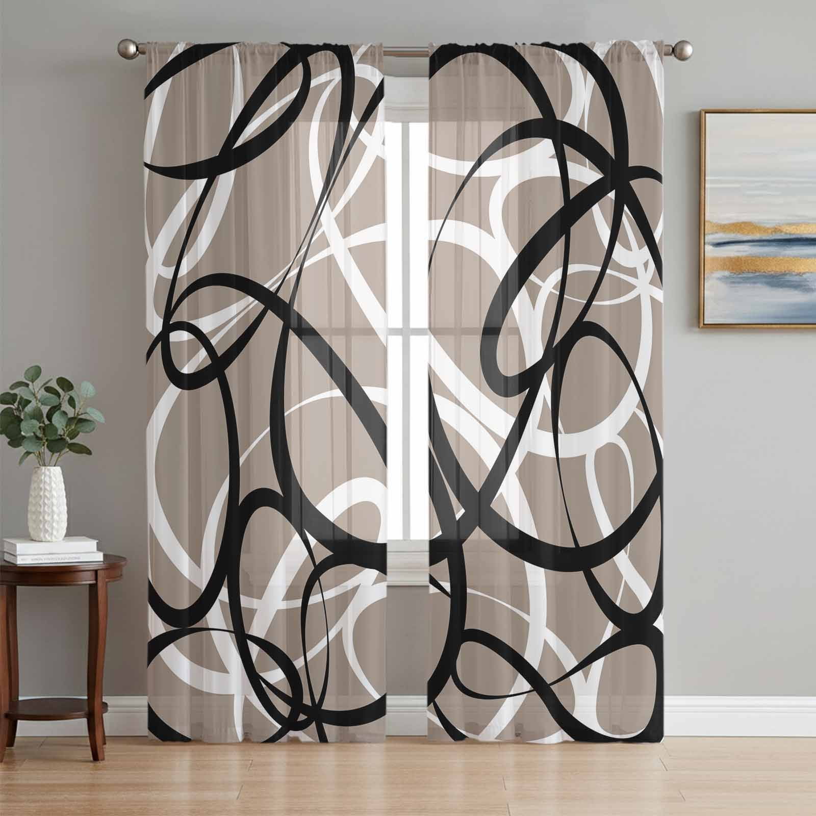 Brown Geometric Sheer Curtains 72 Inch Length 2 Panels Set, Vintage ...