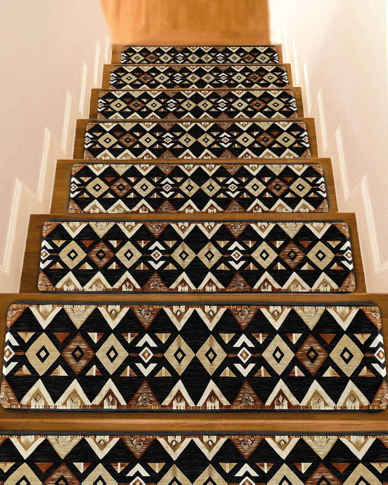 Brown Geometric Stair Treads Non Slip for Steps Vintage National Style ...