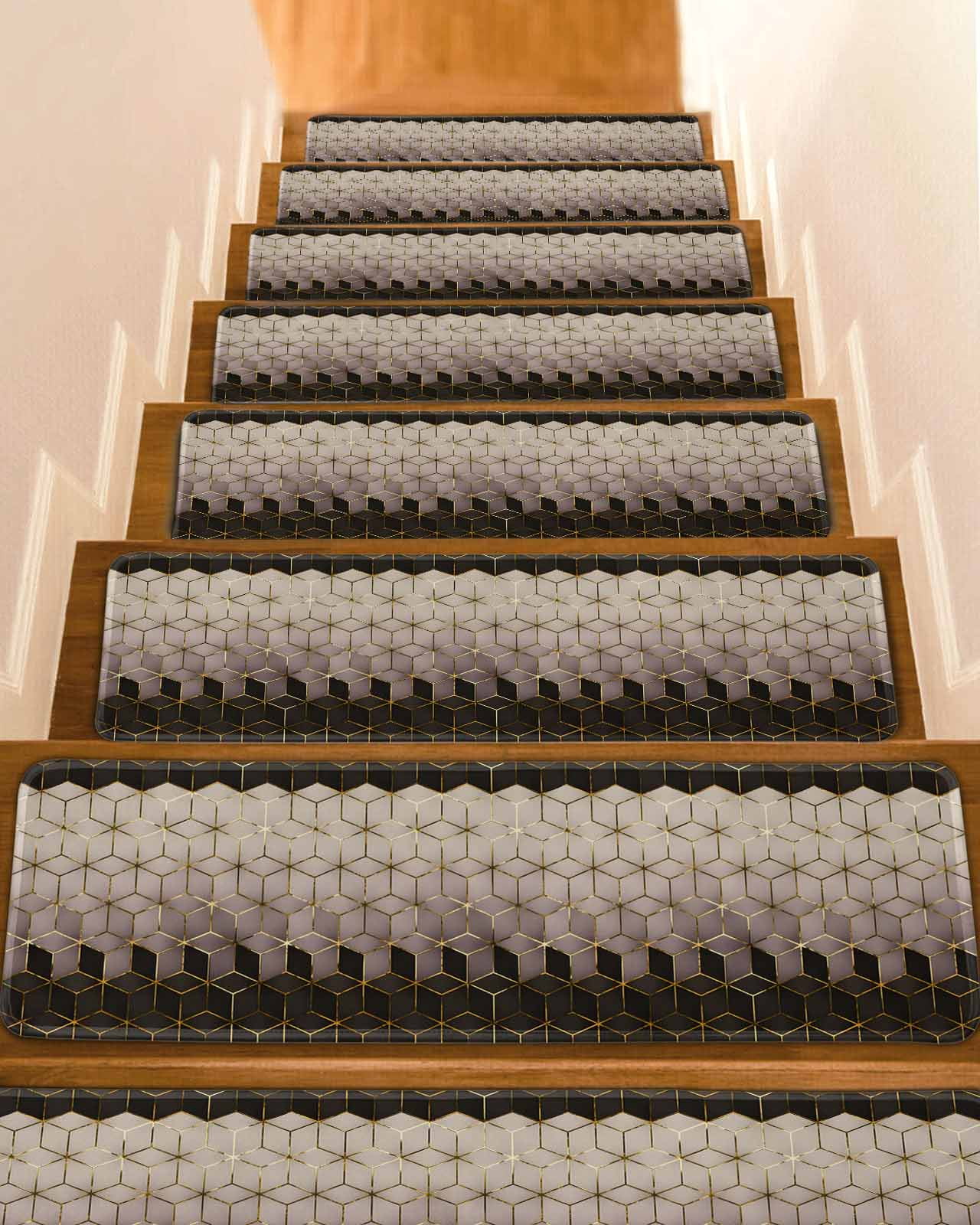 Brown Geometric Stair Treads for Wooden Steps Indoor Runner Rug Carpet ...