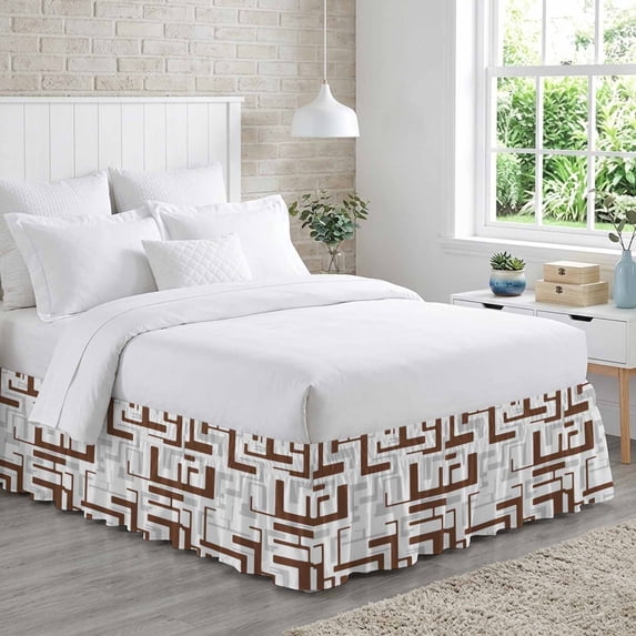 Brown Geometric Stripes Bed Skirt California King Size 18 Inch Drop ...