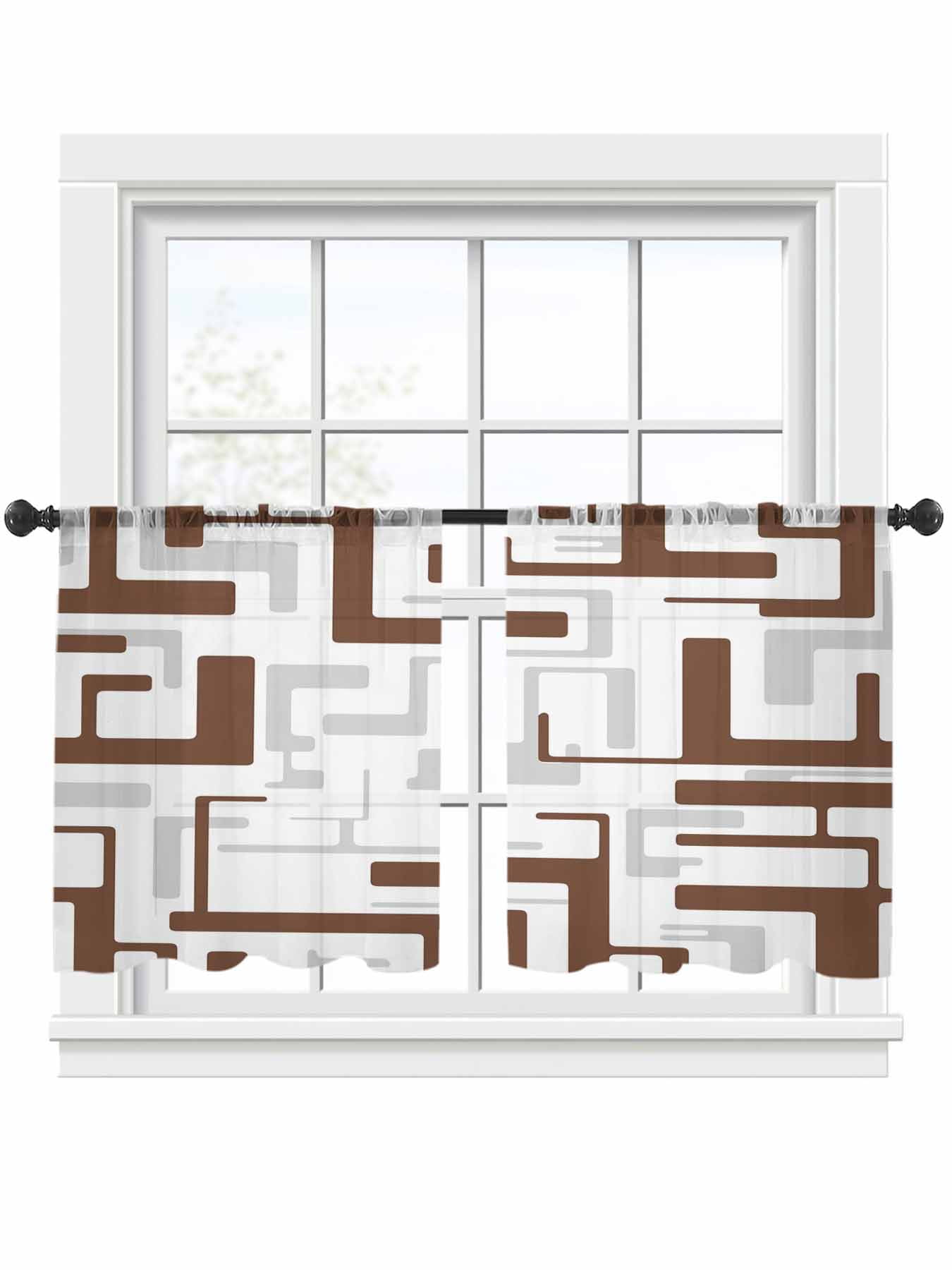 Brown Geometric Stripes Sheer Curtains 2 Panels Set Modern Abstract ...