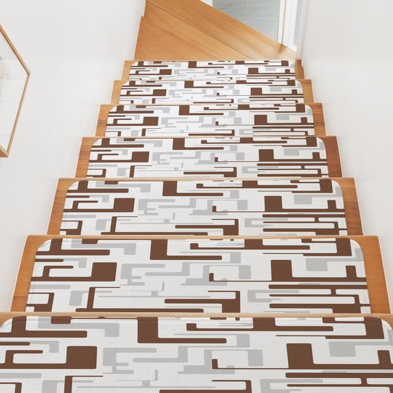 Brown Geometric Stripes Stair Treads Non Slip for Steps Modern Abstract ...