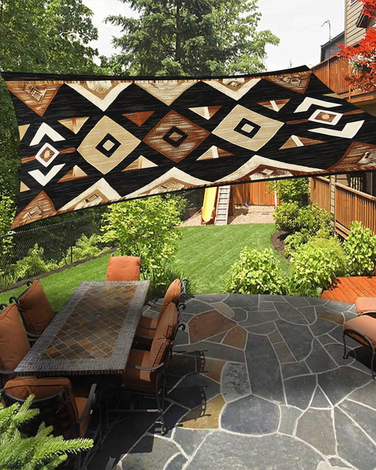 Brown Geometric Sun Shade Sail 12'X16' Vintage National Style UV Block ...
