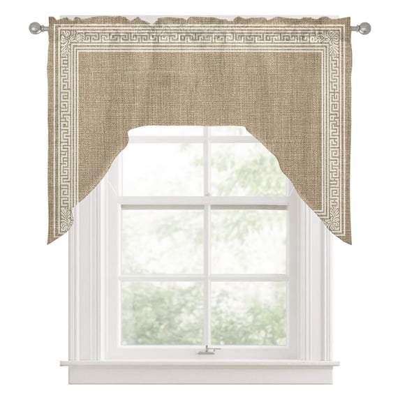 Brown Geometric Swag Valances for Windows, White Greek Key Design ...