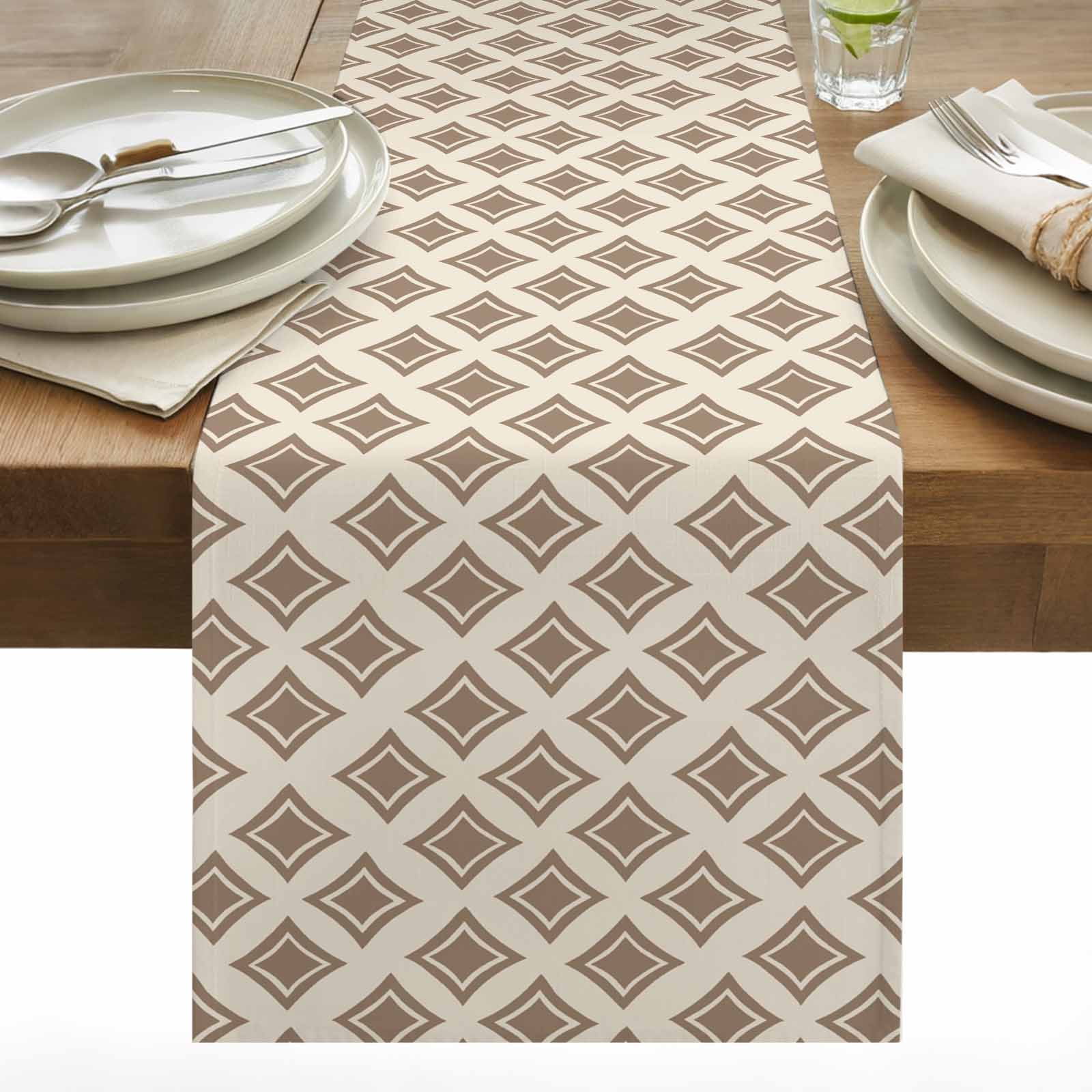 Brown Geometric Table Runner 13x72 inch Modern Art Abstract Cotton ...