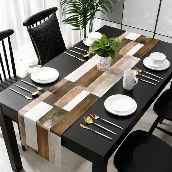Brown Geometric Table Runner 72 Inches Long - Vintage Oil Painting ...