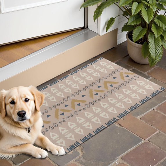 Brown Geometric Triangle Diamond Pattern Door Rugs,Washable Non Slip ...