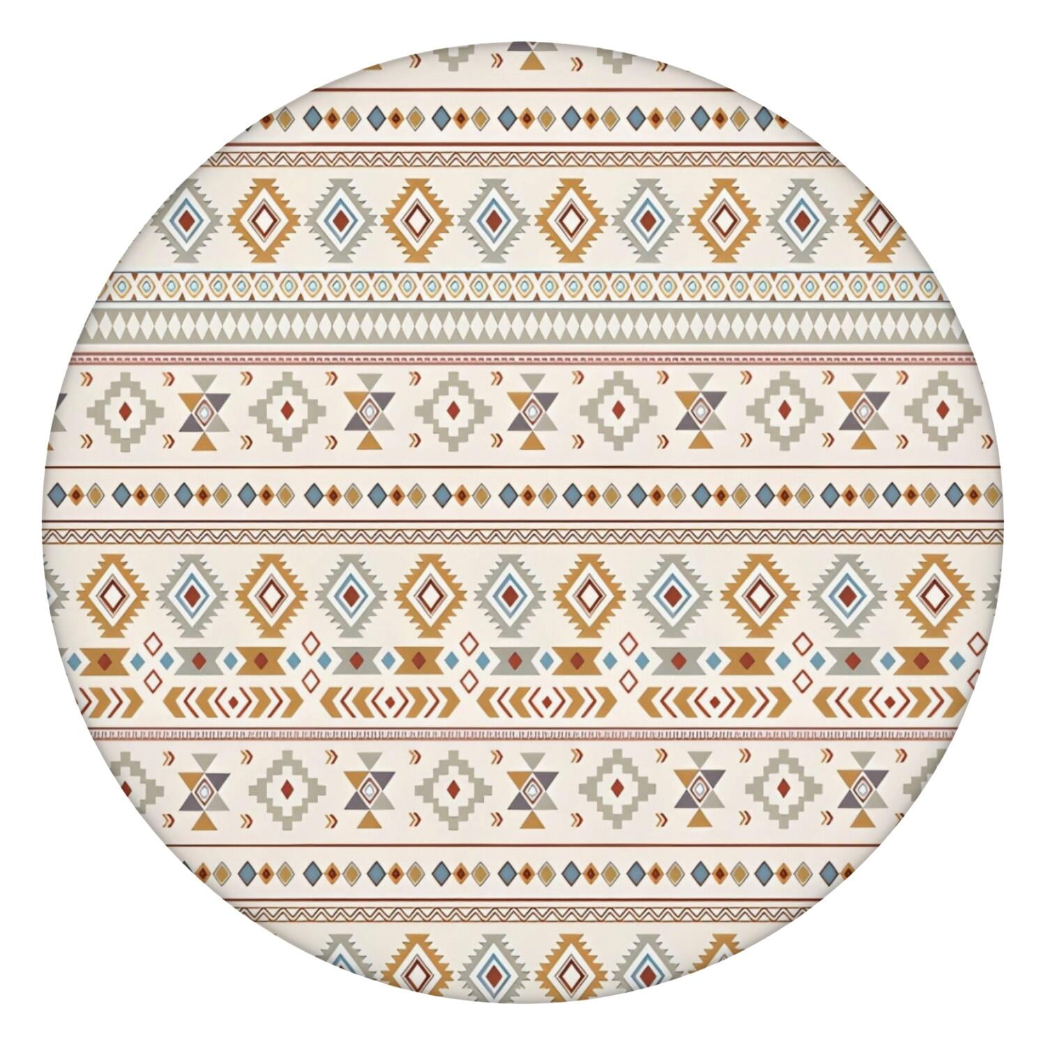 Brown Geometric Triangle Diamond Pattern Round Fitted Tablecloth with ...