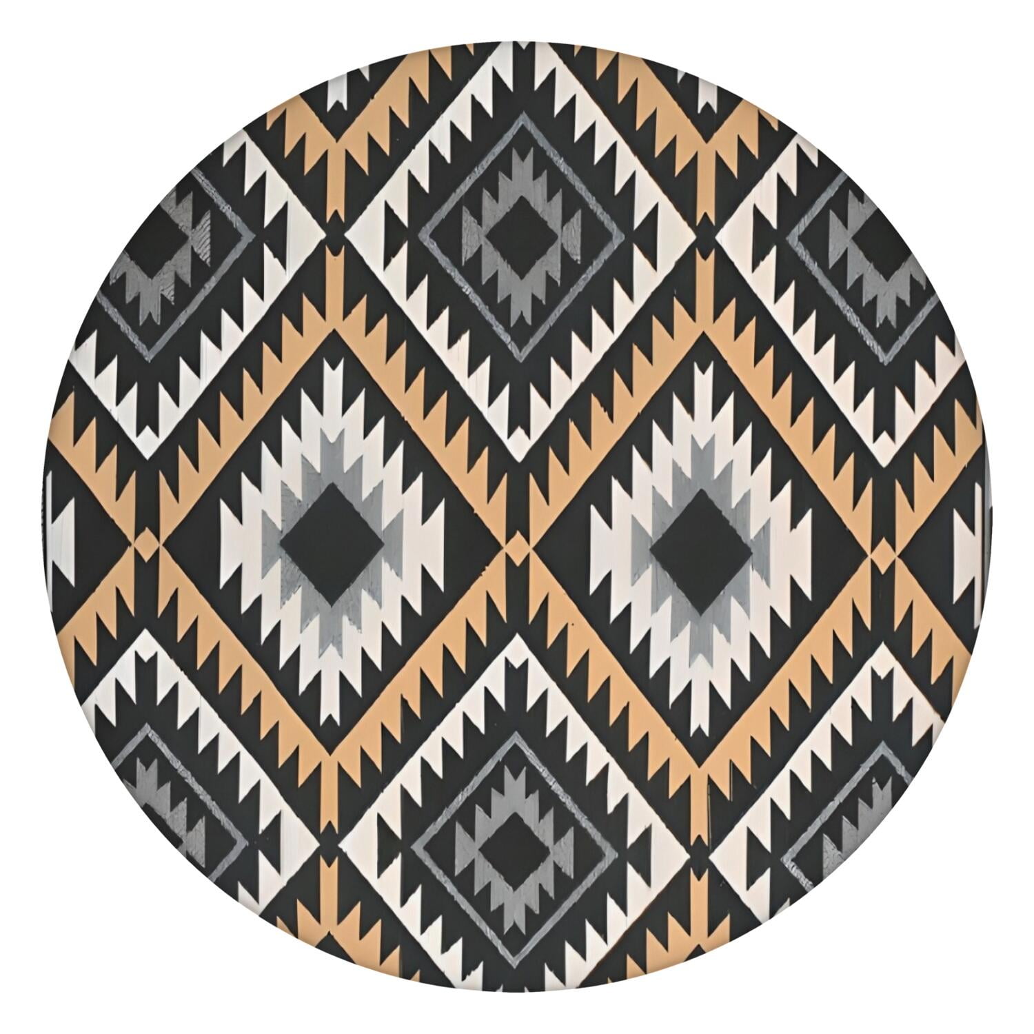 Brown Geometric Triangle Diamond Pattern Round Fitted Tablecloth with ...