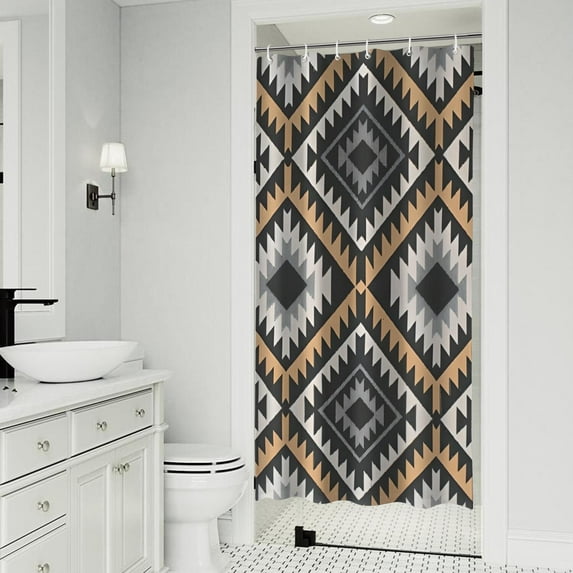 Brown Geometric Triangle Diamond Pattern Shower Curtain 36"x72 ...