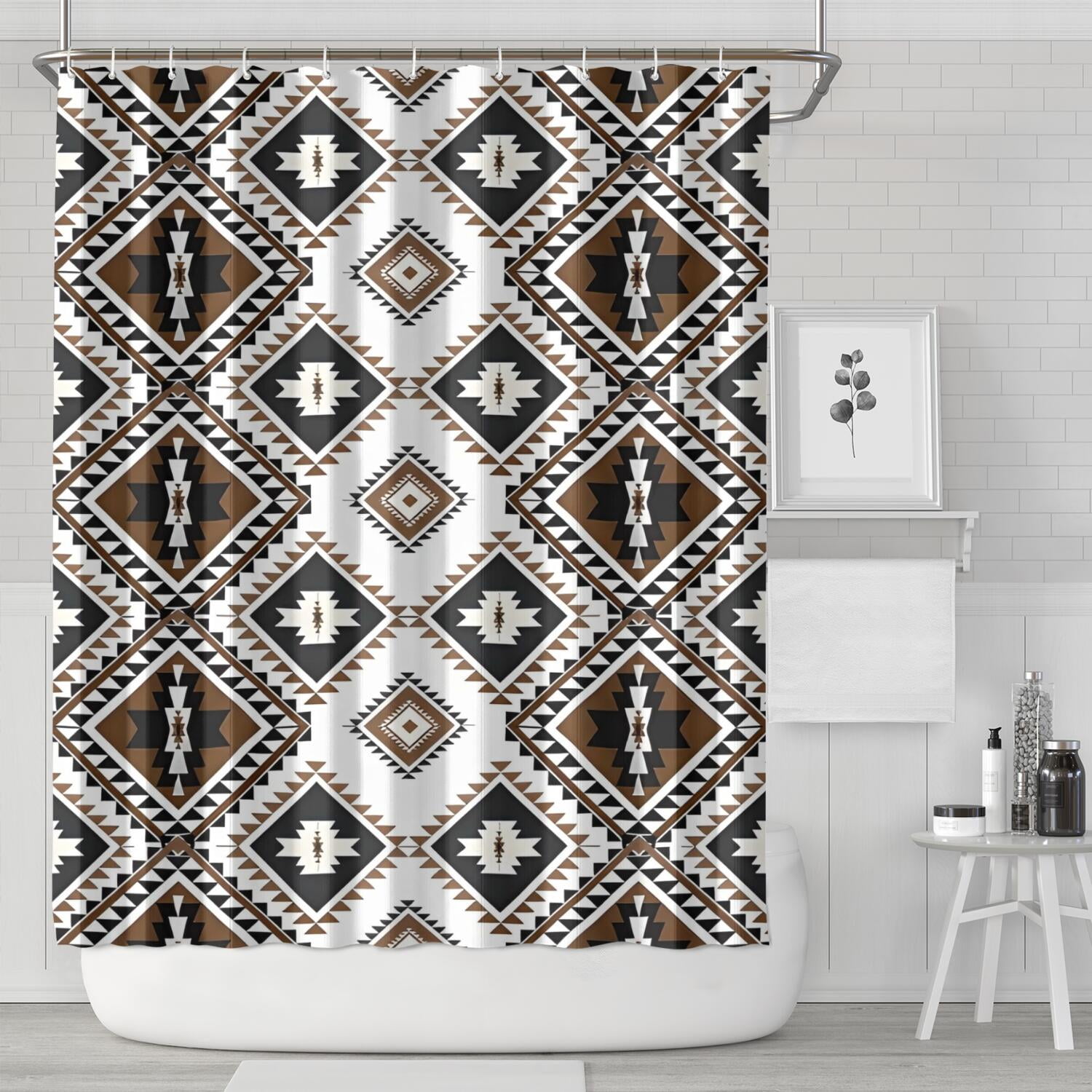Brown Geometric Triangle Diamond Pattern Shower Curtain 72"x84" ,Bathroom Decorative Shower ...