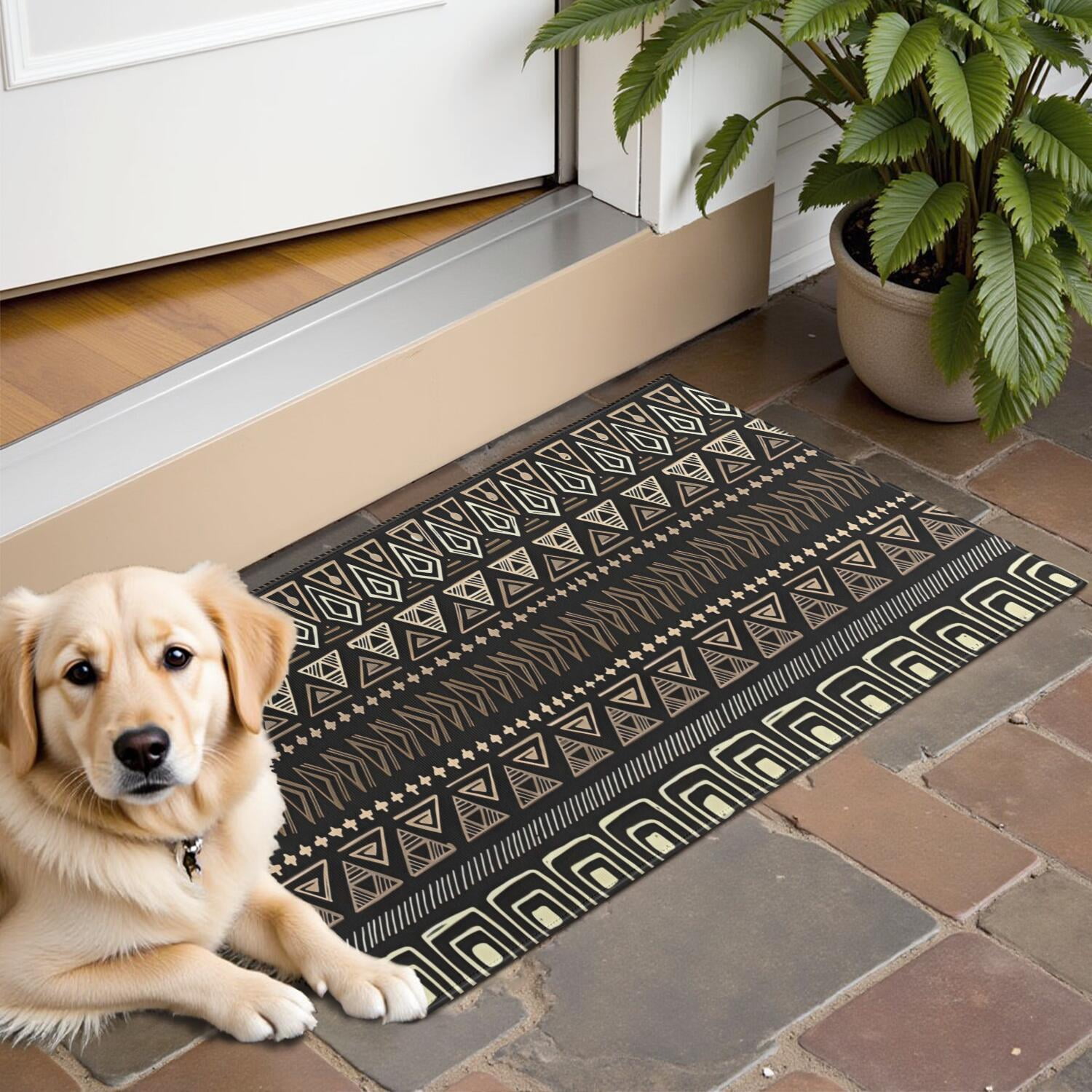 Brown Geometric Triangle Square Pattern Door Rugs,Washable Non Slip ...