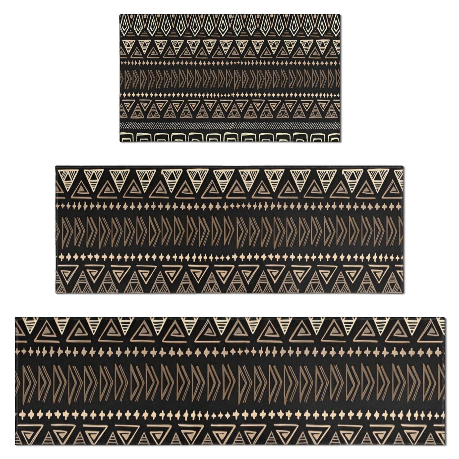 Brown Geometric Triangle Square Pattern Kitchen Rugs Sets Of 3,Kitchen ...