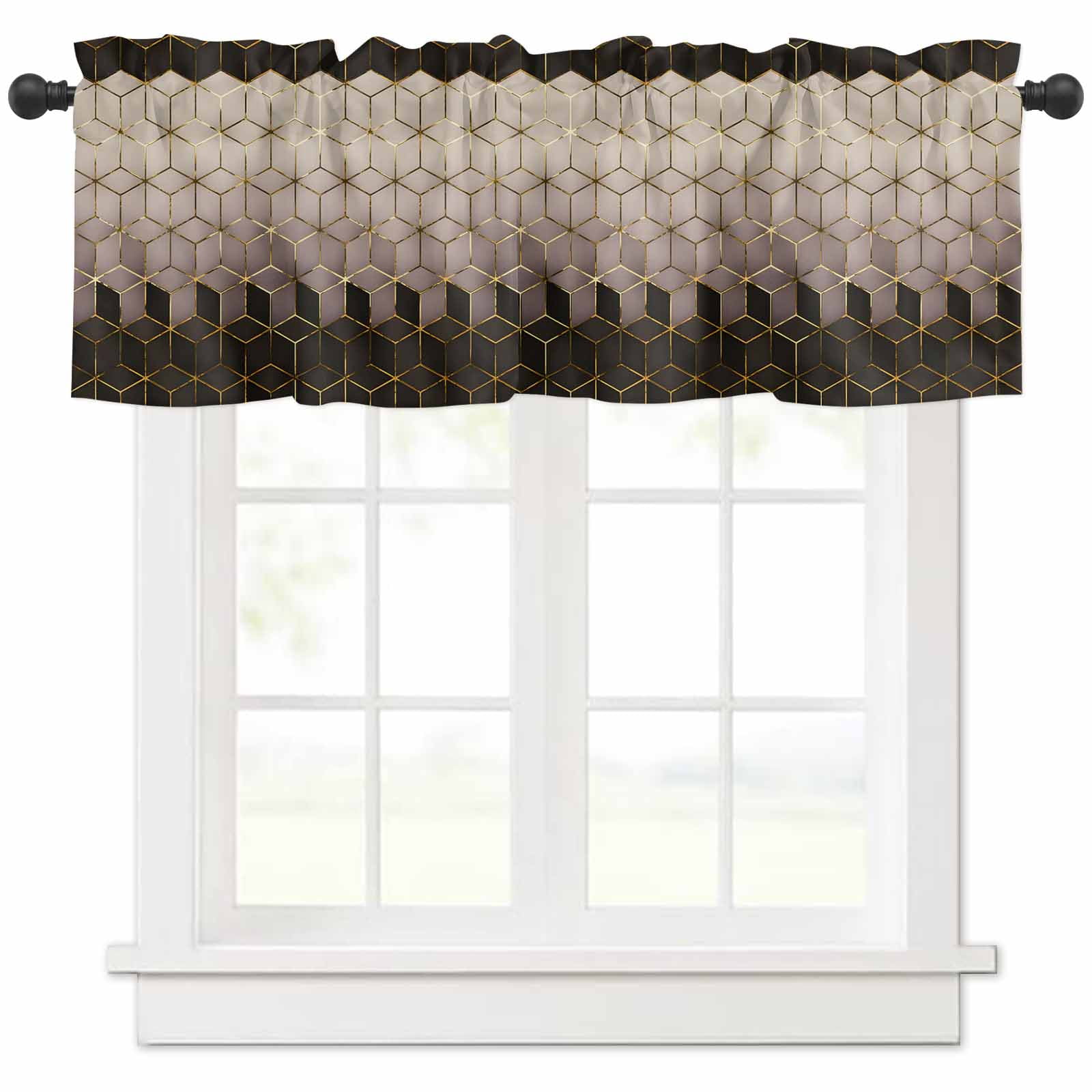 Brown Geometric Valances for Windows Farmhouse Kitchen Curtains ...