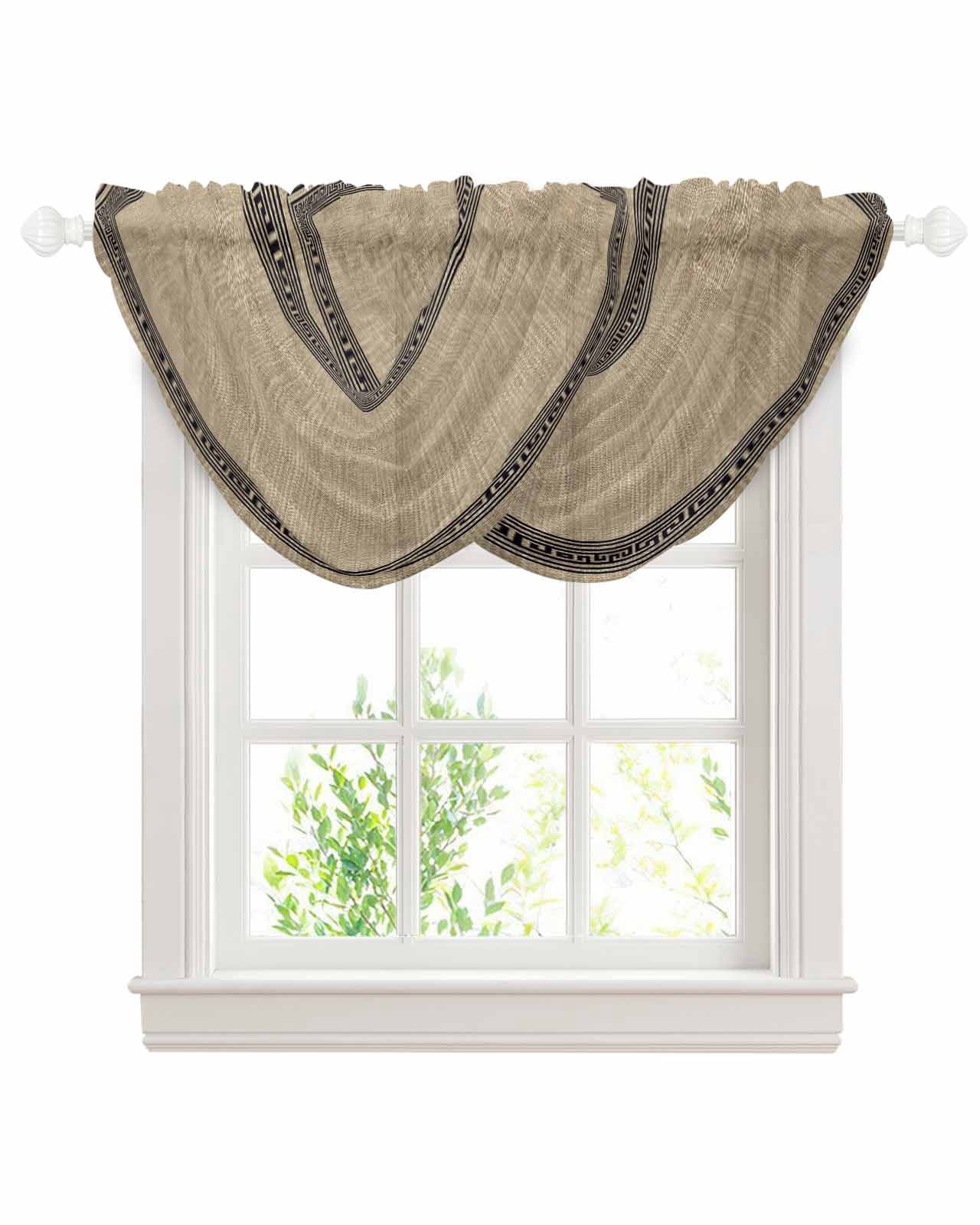 Brown Geometric Waterfall Valances for Windows, Black Greek Key Design ...
