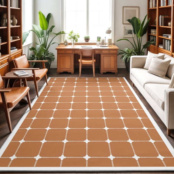 Brown Gingham 6'x9' Rug for Dining Room Table and Chair Setup, Modern ...