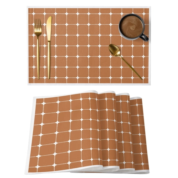 Brown Gingham Cotton Linen Placemats Set of 2, Modern Minimalist White ...