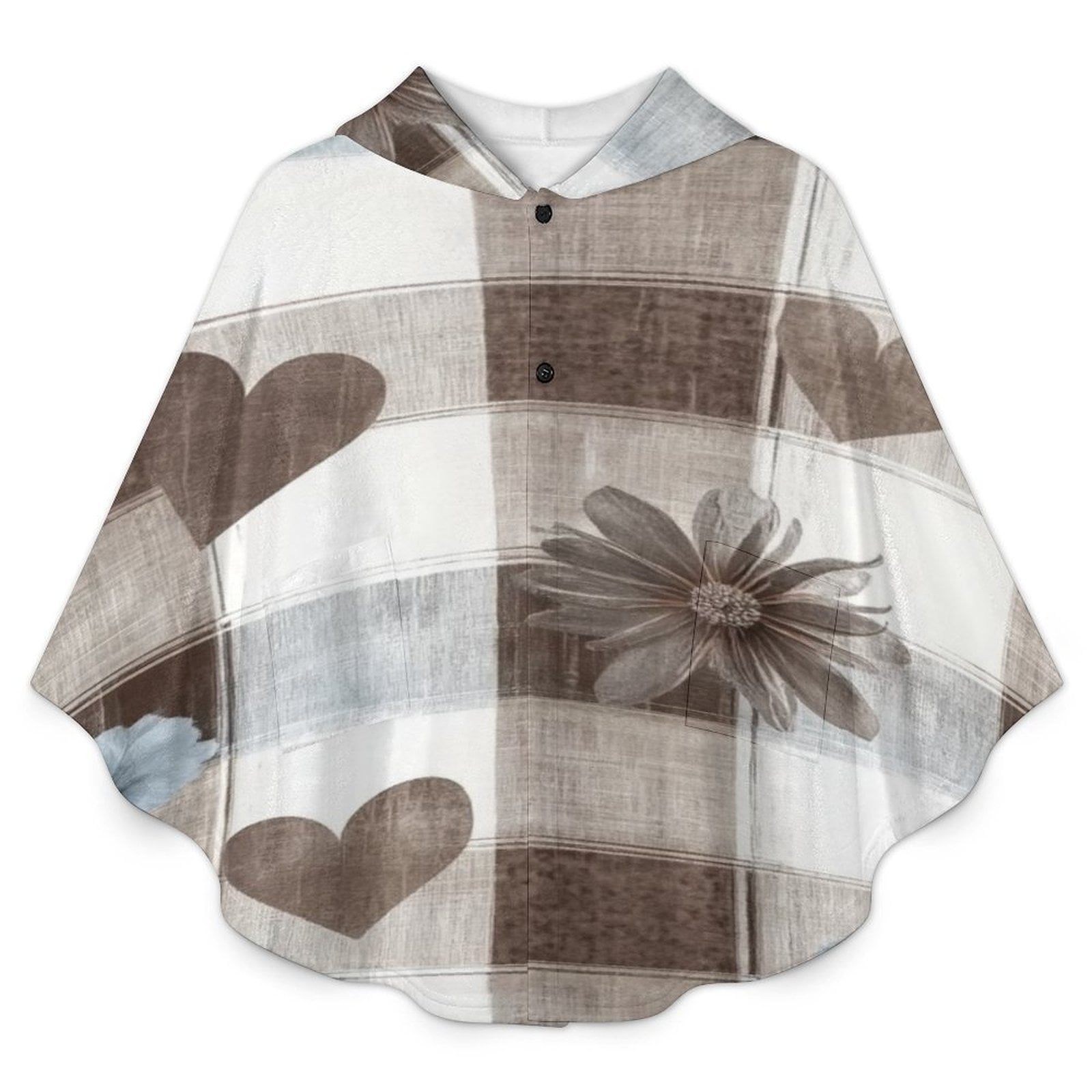 Brown Gingham Hearts Flowers Design Blanket Oversized Wearable Hooded ...