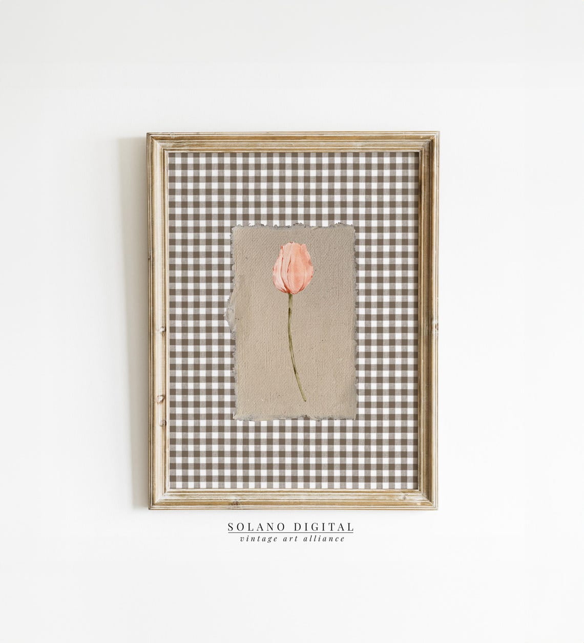 Brown Gingham Pink Flower Print Wall Art Trendy Decor Vintage Floral ...