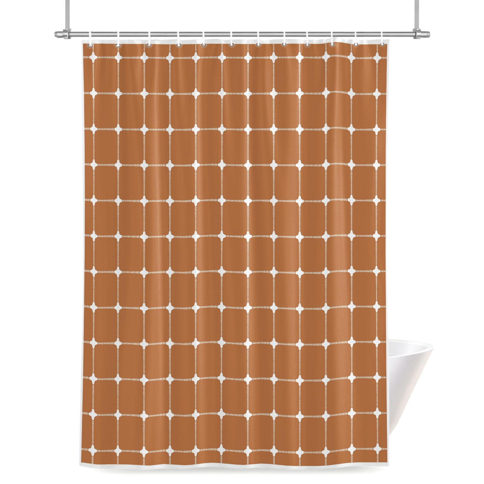 Brown Gingham Shower Curtain, Modern Minimalist White Line Grid Points ...