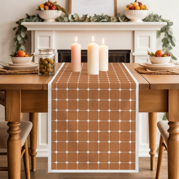Brown Gingham Table Runner 13x48 Inch Modern Minimalist White Line Grid ...