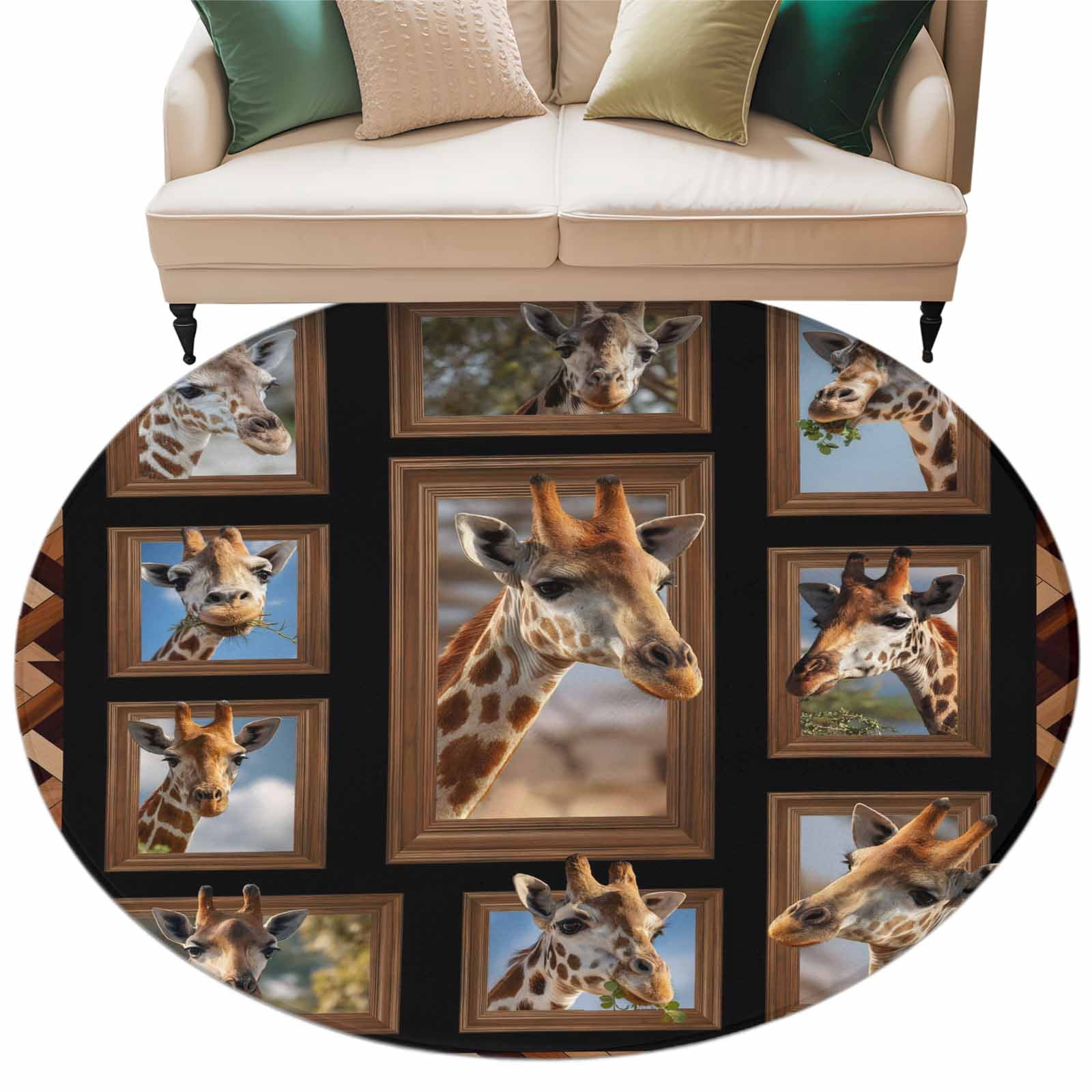 Brown Giraffe Round Area Rugs Collection 6', Wildlife Animals Farmhouse ...