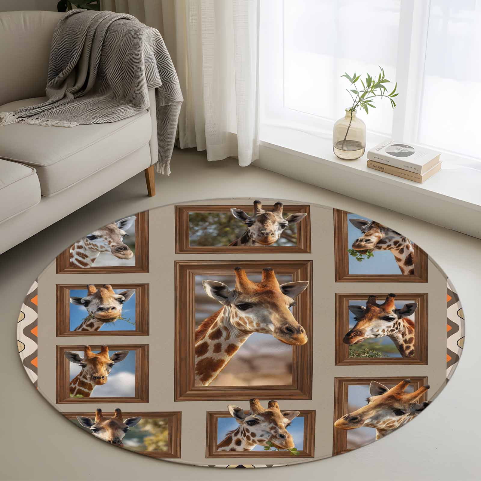 Brown Giraffe Round Rug 3.3ft Washable Circle Entryway Rugs Non Slip ...