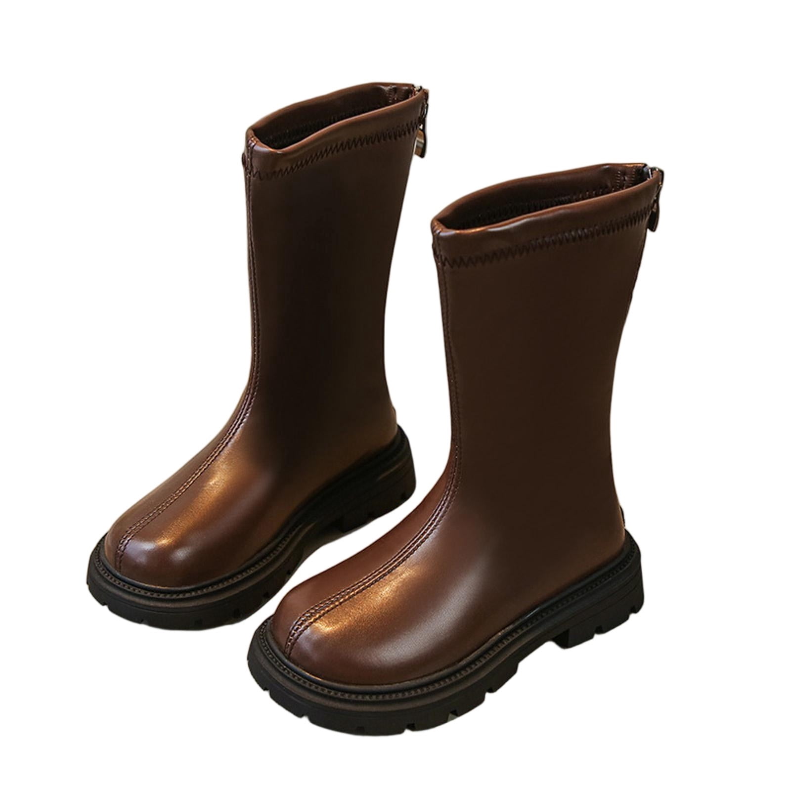 Brown Girls Long Barrel Boots With Fashion Bow Knot And Artificial ...