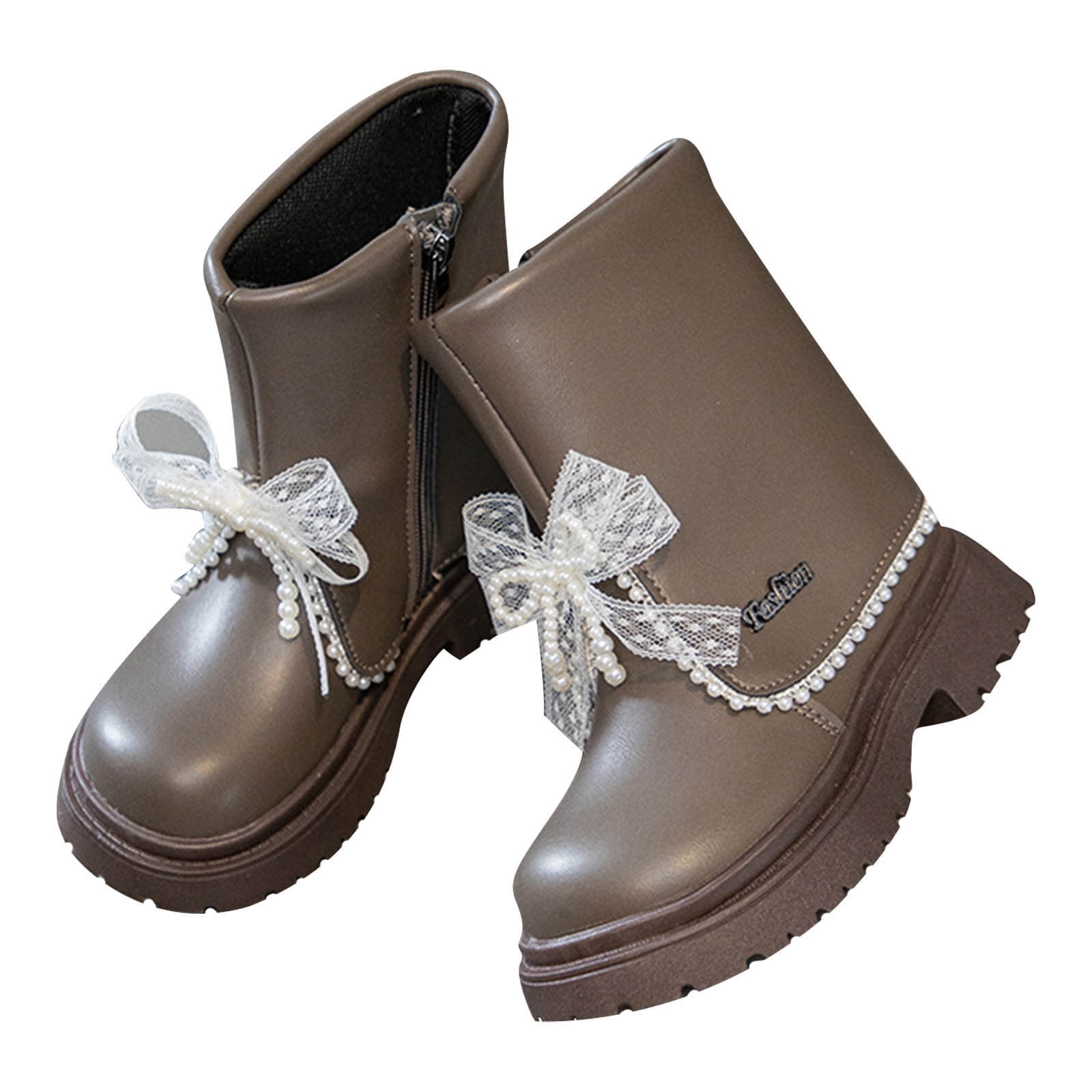 Brown Girls Warm Ankle Boots For Winter With Soft Lining And Non-Slip ...