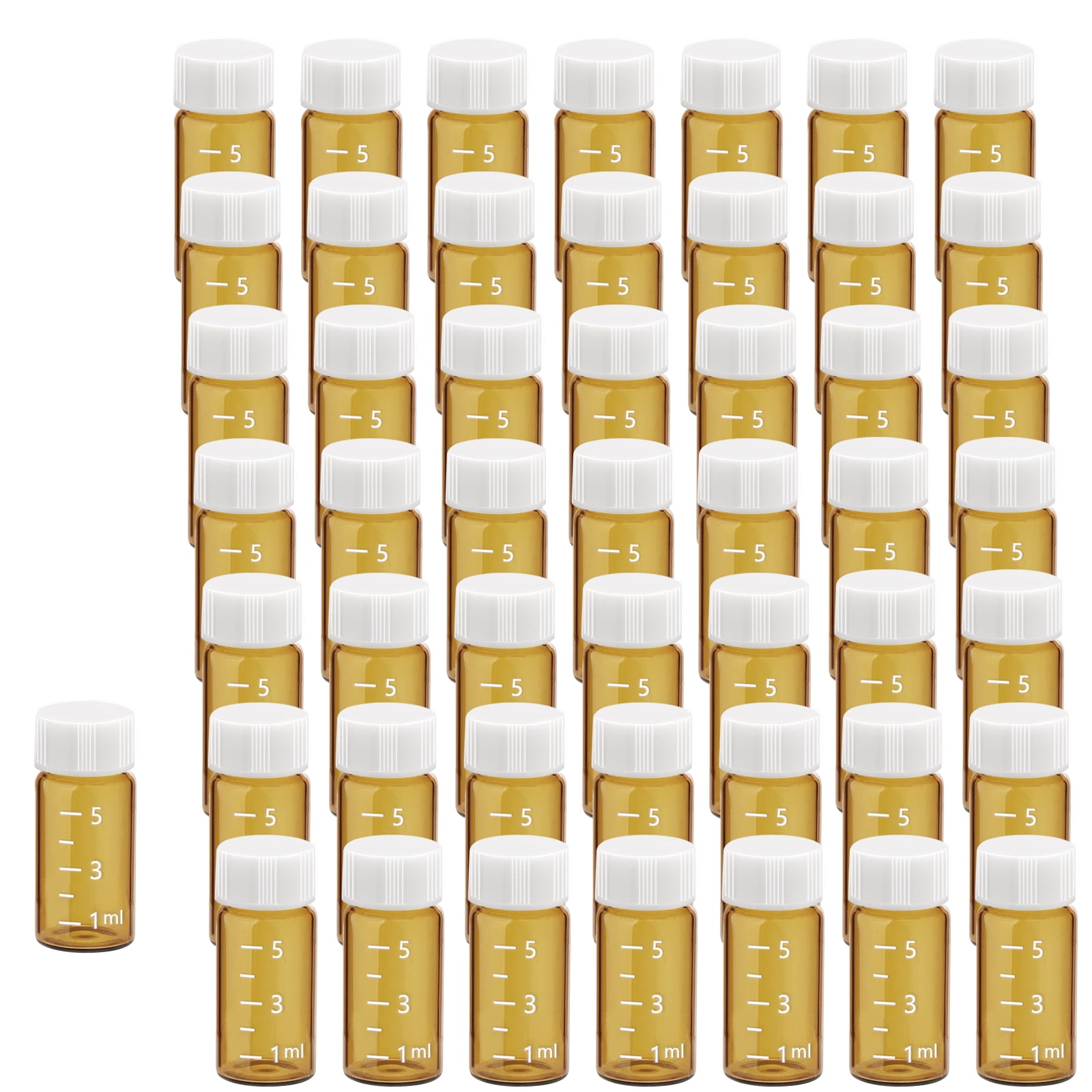 Brown Glass Empty Refillable Graduated Sample Bottles 5ml with White ...