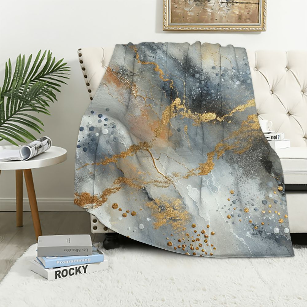 Brown Gold Abstract Art Style Blanket Soft Flannel Colorful Decorative ...