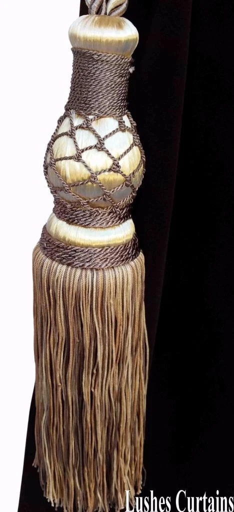 Brown & Gold Color Window Treatment Curtain Drape Tassel Rope Tie Back ...