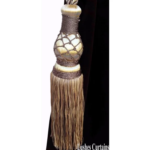 Brown & Gold Color Window Treatment Curtain Drape Tassel Rope Tie Back ...